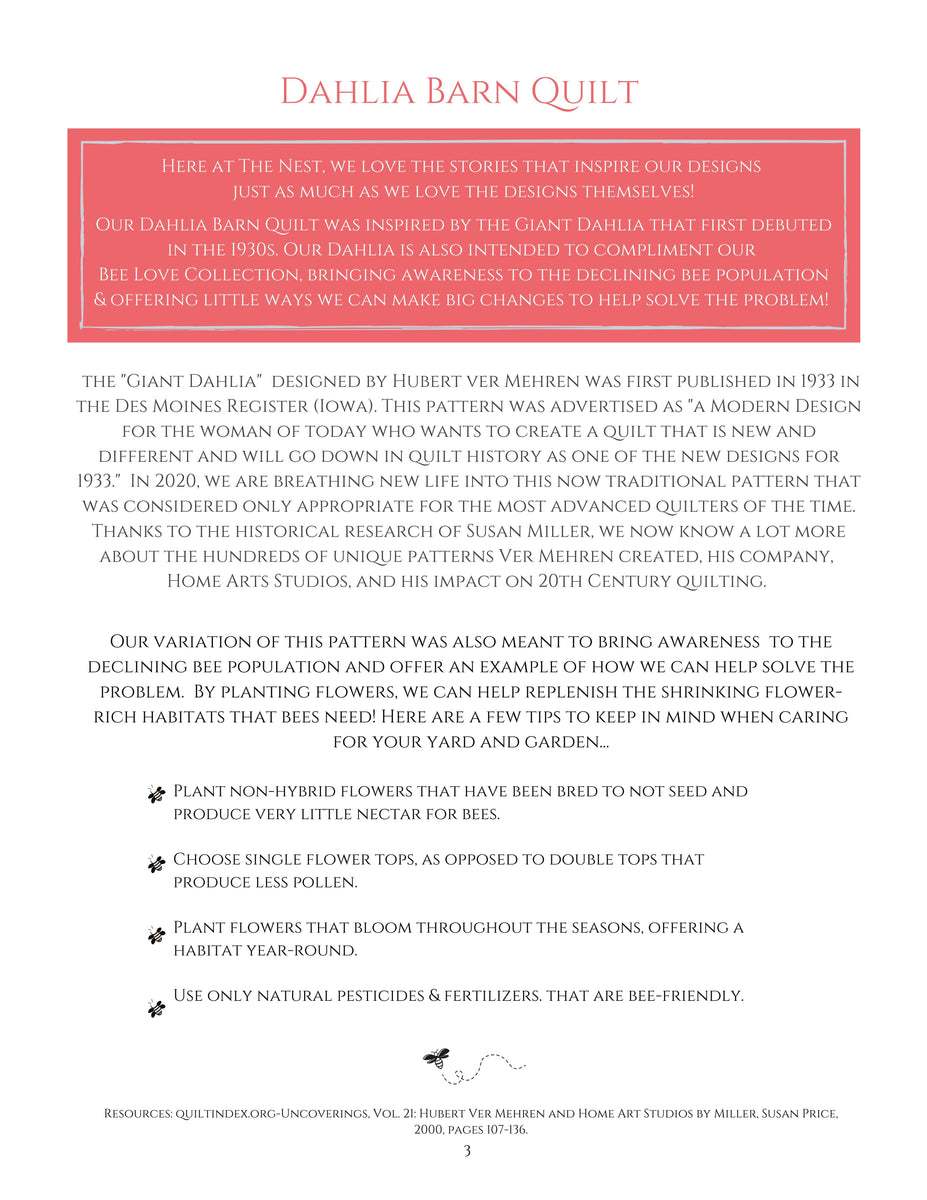 Dahlia Barn Quilt Pattern – Baker Nest